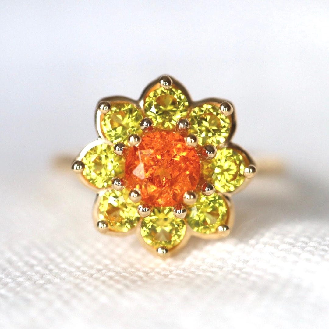 Neon Orange Fanta Garnet Yellow Sapphire Daisy Ring Orange Spessartite ...
