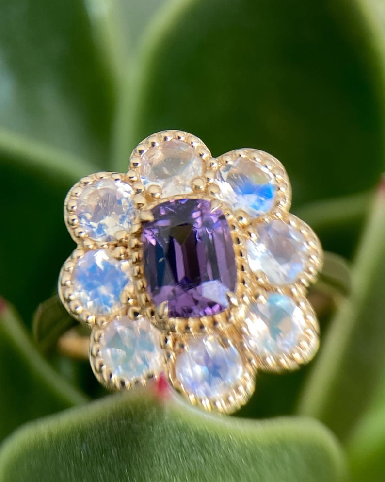 Made to Order. Vivid Purple Spinel With Moonstone Halo Ring. Purple ...