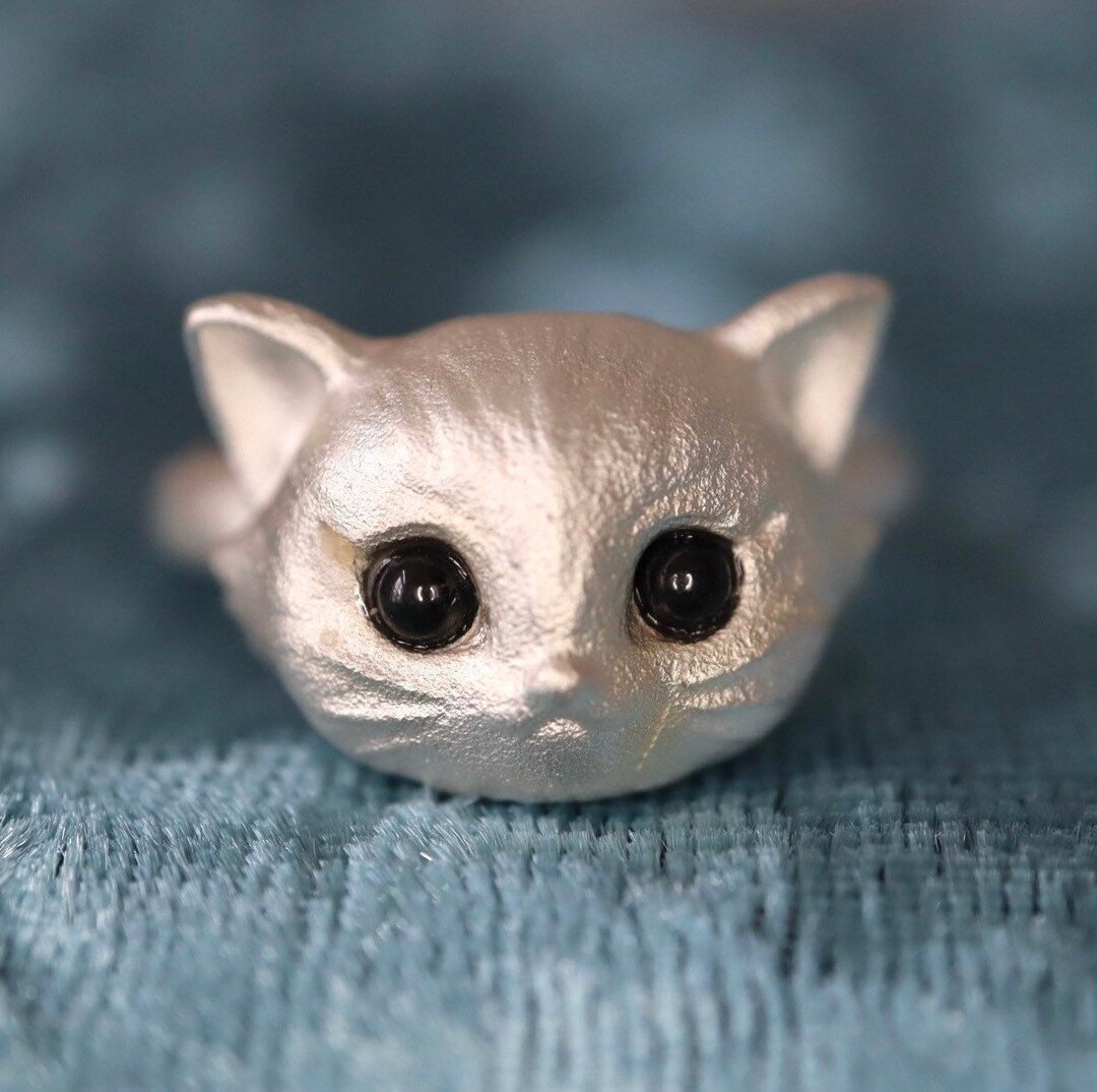 Cute Cat Face Ring in Sterling Silver Cat Owner Gift OOAK Cat Owner ...