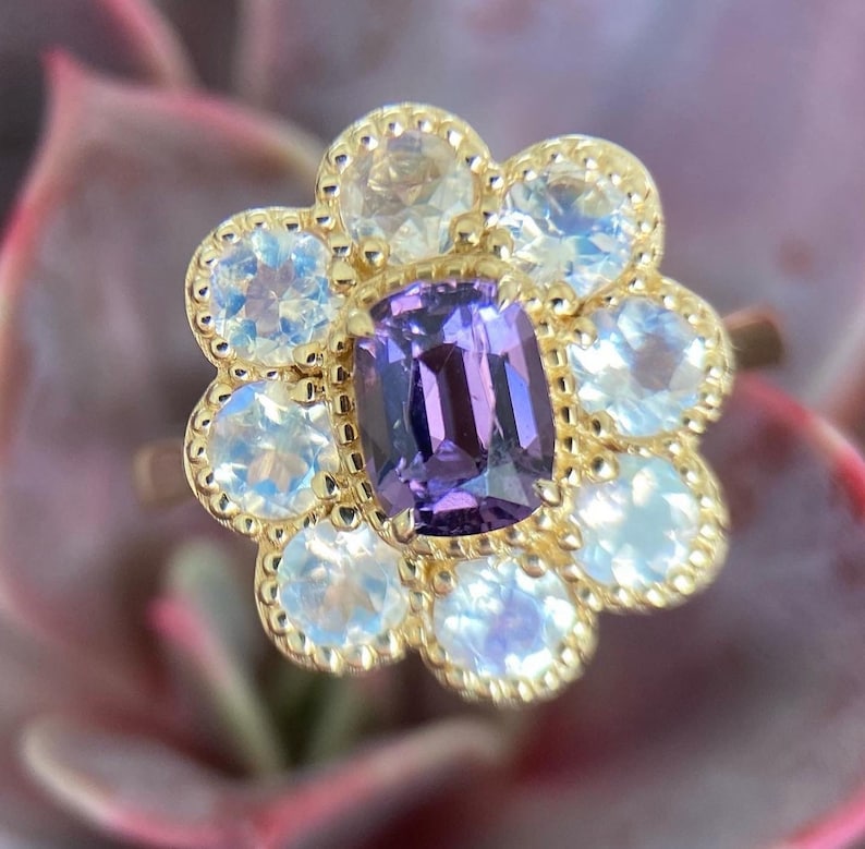 Made to Order. Vivid Purple Spinel With Moonstone Halo Ring. Purple ...