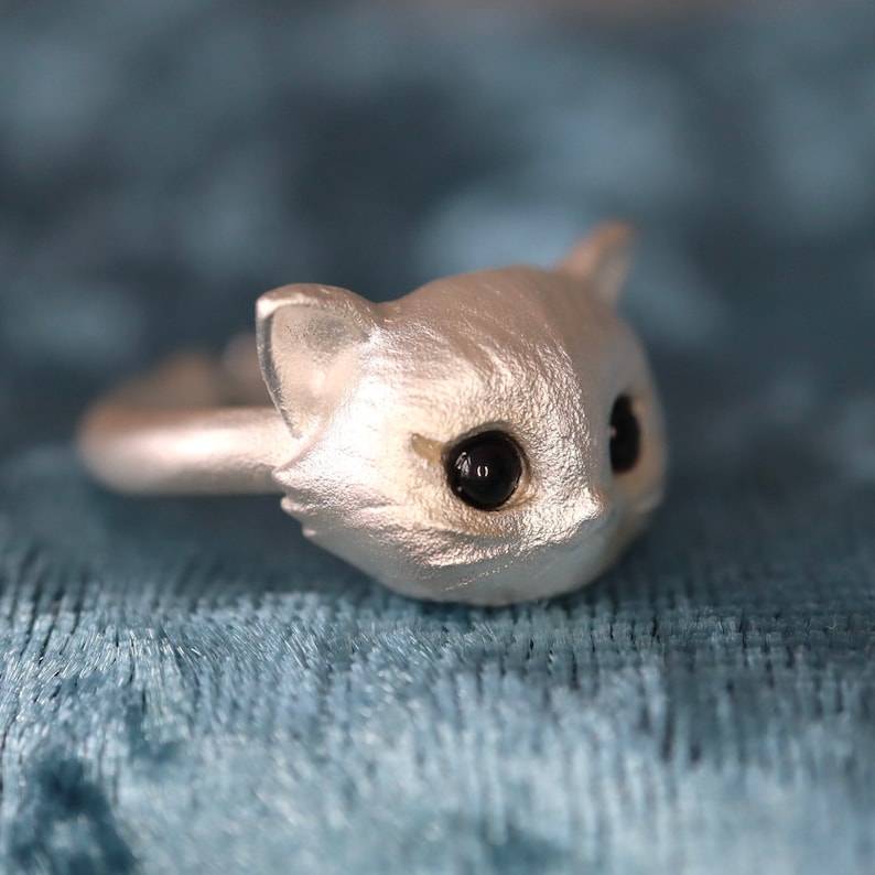 Cute Cat Face Ring in Sterling Silver Cat Owner Gift OOAK Cat Owner ...