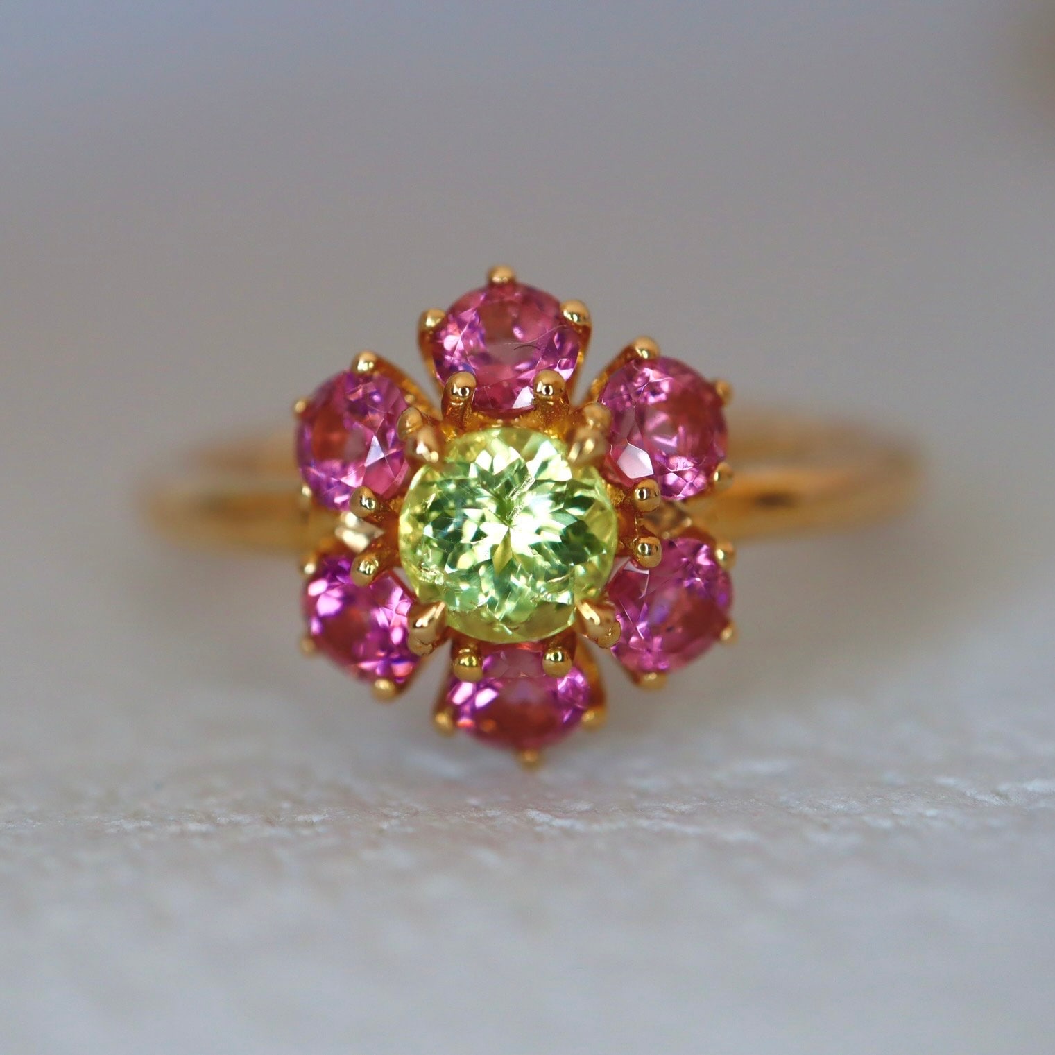 Neon Yellow Mali Garnet Ring Pink Malaya Garnets Yellow and Pink ...
