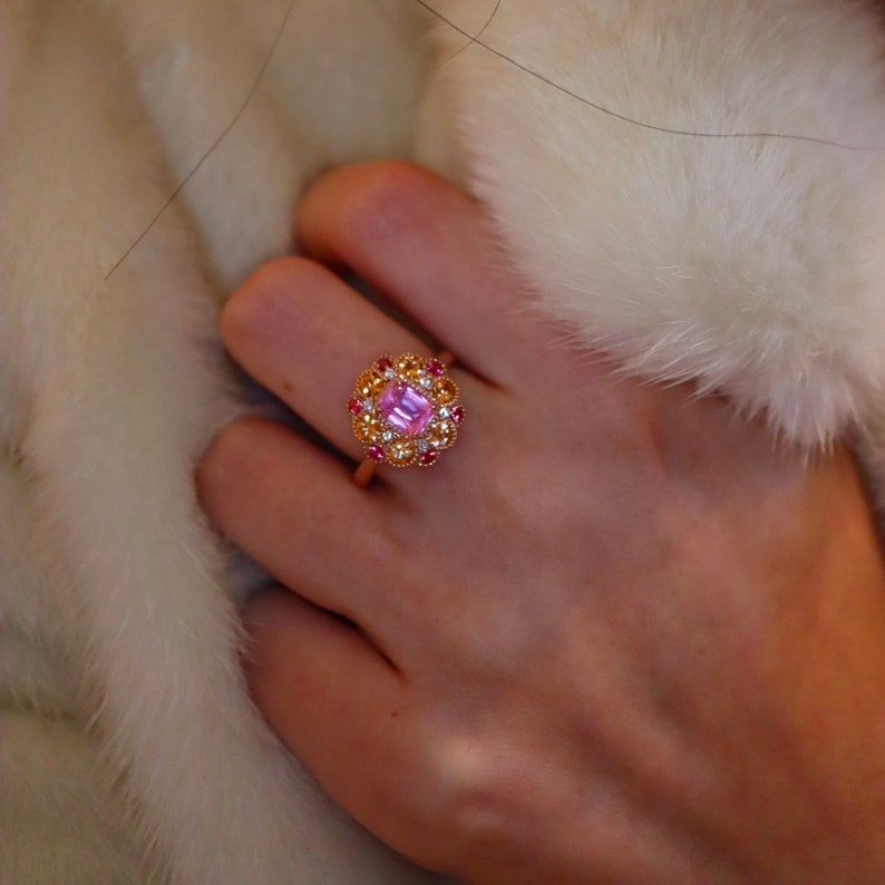 Vivid Pink Opalescent Spinel and Fanta Garnet Halo Ring - Etsy