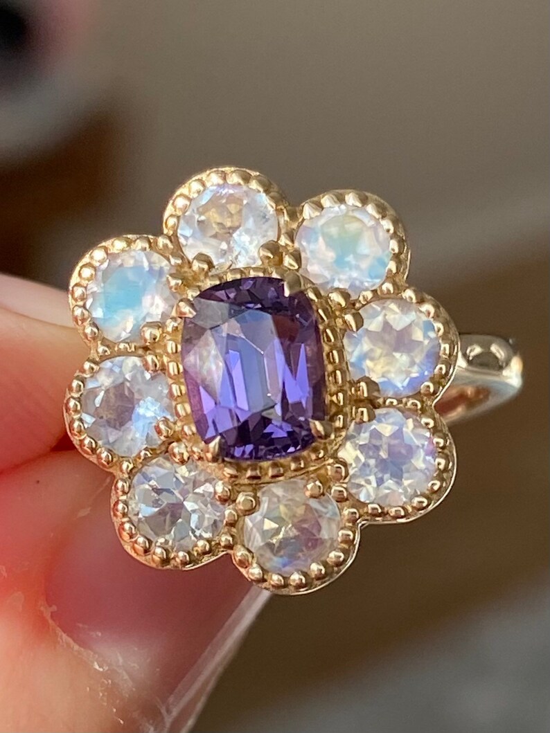Made to Order. Vivid Purple Spinel With Moonstone Halo Ring. Purple ...
