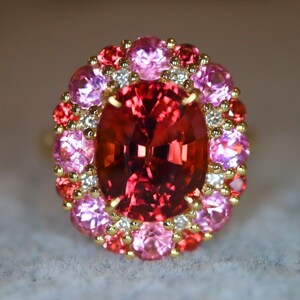 Orange Pink Tourmaline Ring Pink Spinels and Diamonds Halo Engagement ...