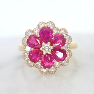 Made to Order. Ruby and Diamond Flower Ring. Victorian Ruby - Etsy