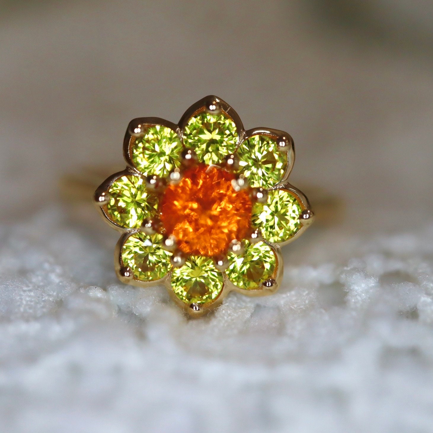 Neon Orange Fanta Garnet Yellow Sapphire Daisy Ring Orange Spessartite ...