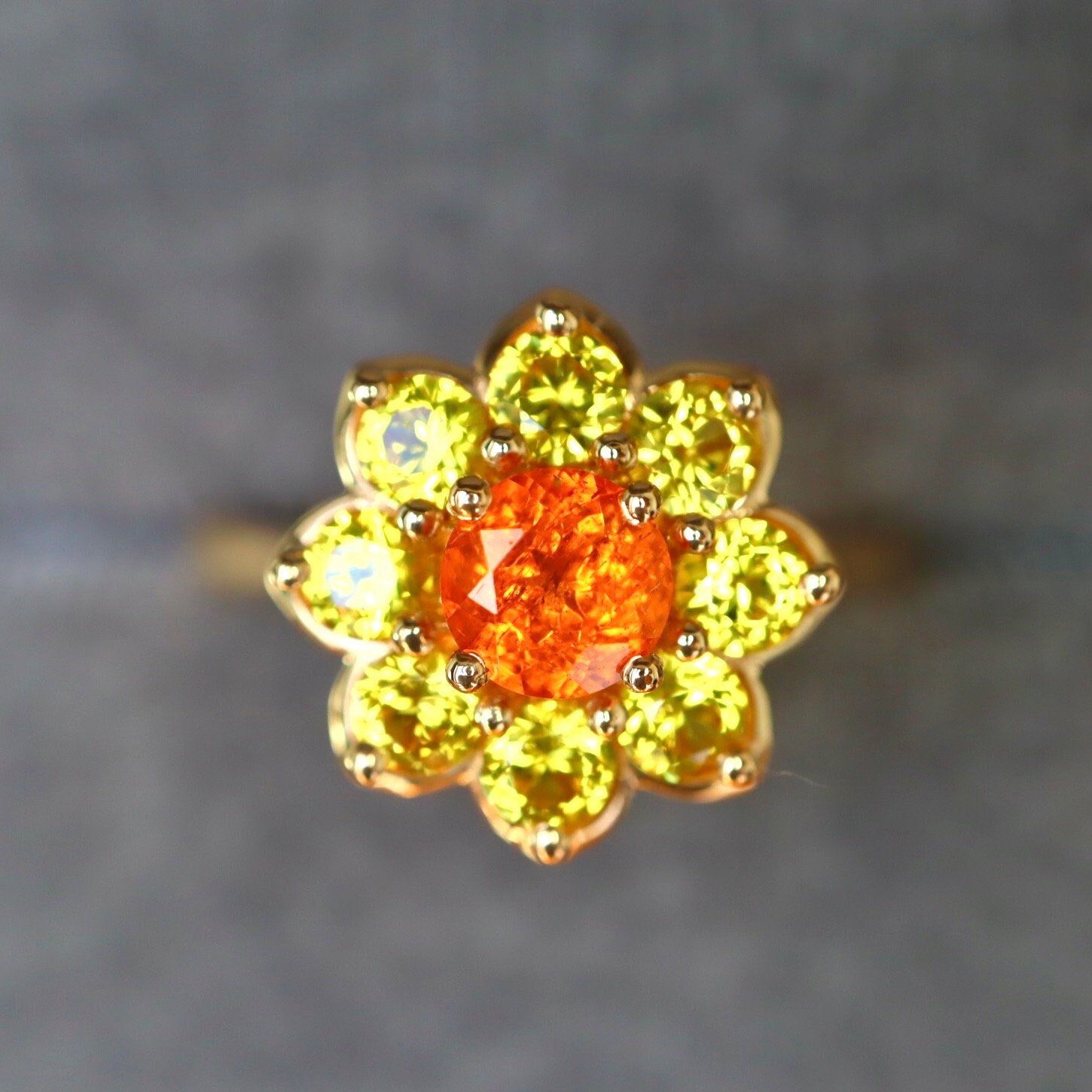 Neon Orange Fanta Garnet Yellow Sapphire Daisy Ring Orange Spessartite ...