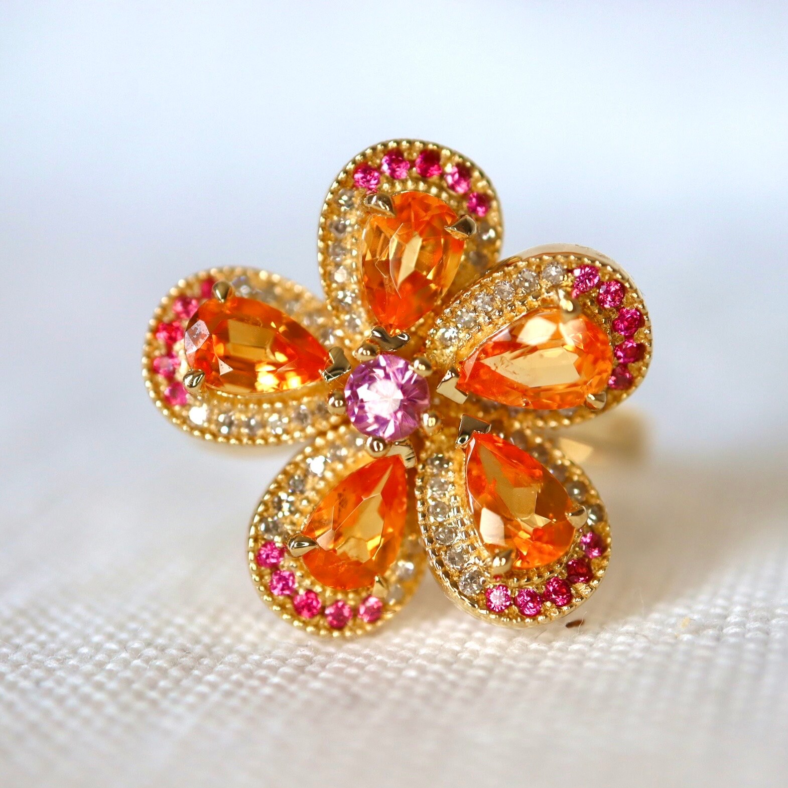 Neon Orange Fanta Garnet and Neon Pink Spinel Clover Ring. - Etsy