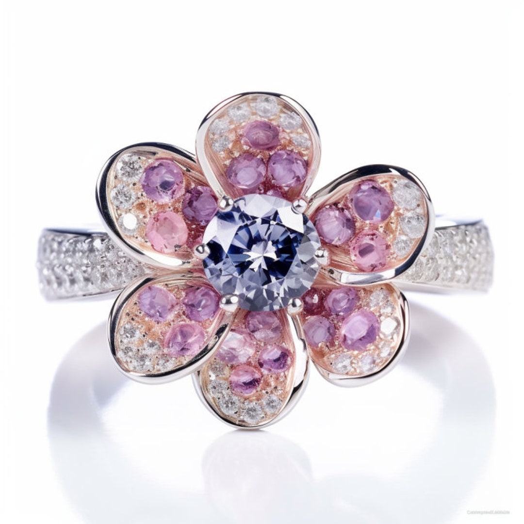 Made to Order. Light Blue Sapphire Ring With Light Pink Spinels, Flower ...