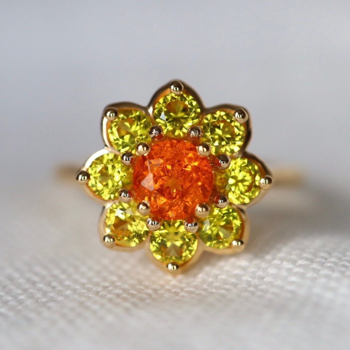 Neon Orange Fanta Garnet Yellow Sapphire Daisy Ring Orange Spessartite ...