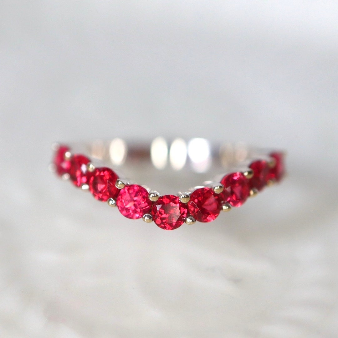 Neon Red Spinel Band 14K White Gold, Tiara Band Reddish Pink Spinel or ...