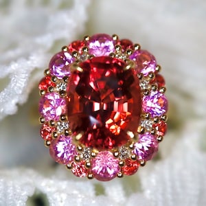 Orange Pink Tourmaline Ring Pink Spinels and Diamonds Halo Engagement ...