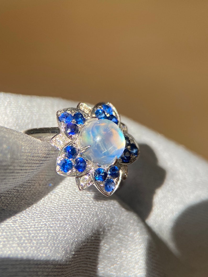 Blue Moonstone Ring With Blue Sapphires and Diamonds Blue - Etsy
