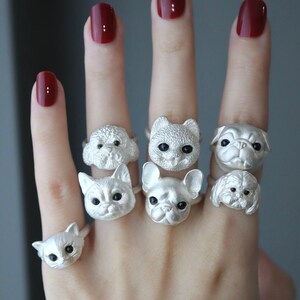 Cute Cat Face Ring in Sterling Silver Cat Owner Gift OOAK Cat Owner ...