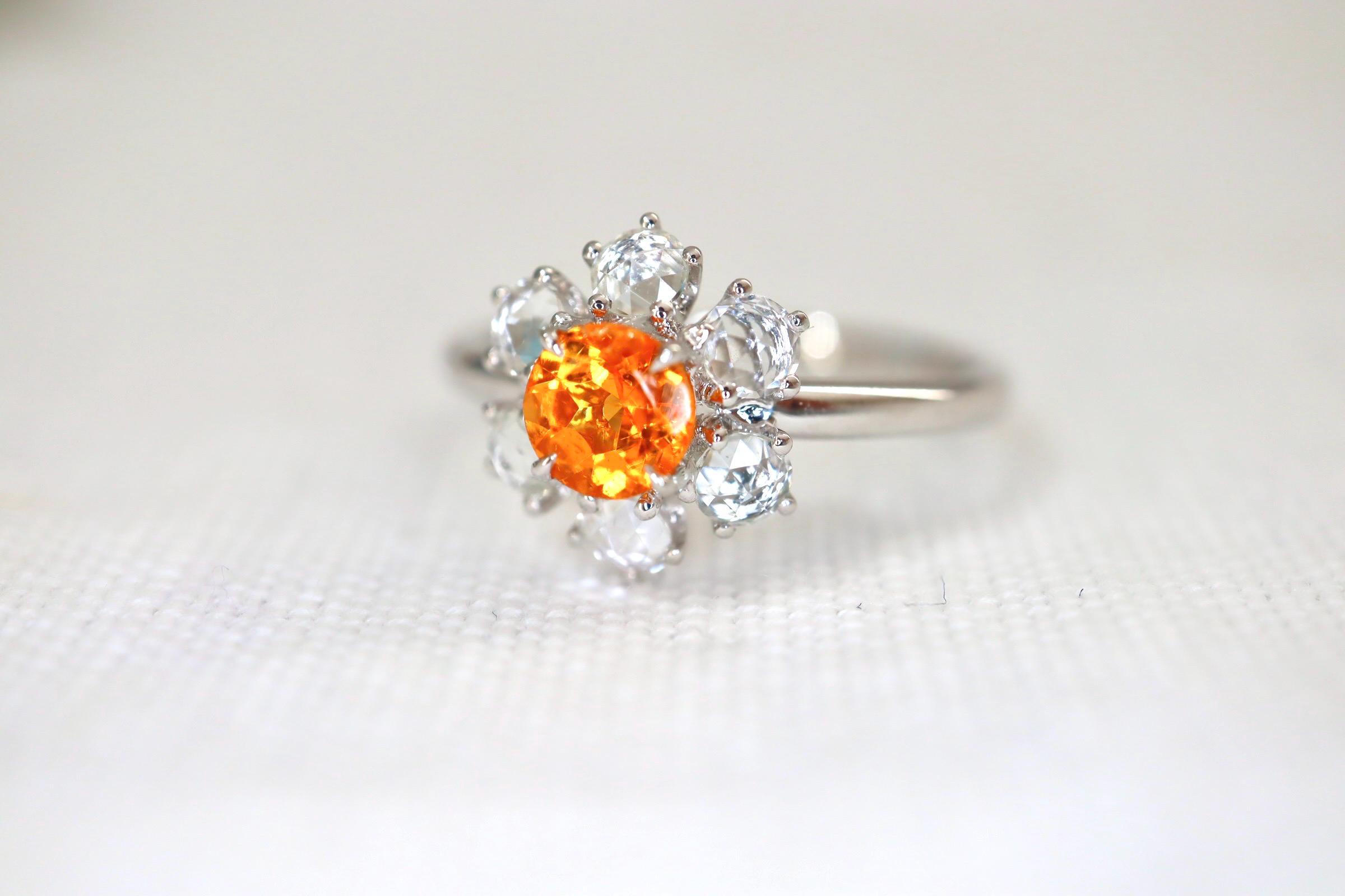 Neon Orange Fanta Spessartite Garnet Halo Ring With Natural Rose-cut ...