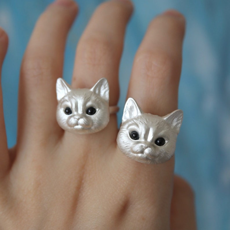 Cute Cat Face Ring in Sterling Silver. Custom Pet Jewelry. Cat Owner ...