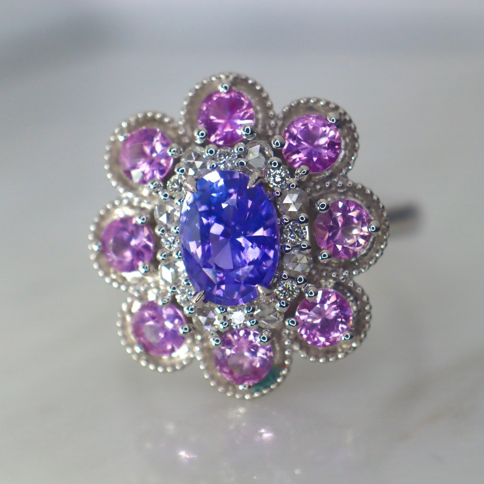 Lavender Sapphire Diamond Halo Statement Ring Purple Sapphire ...