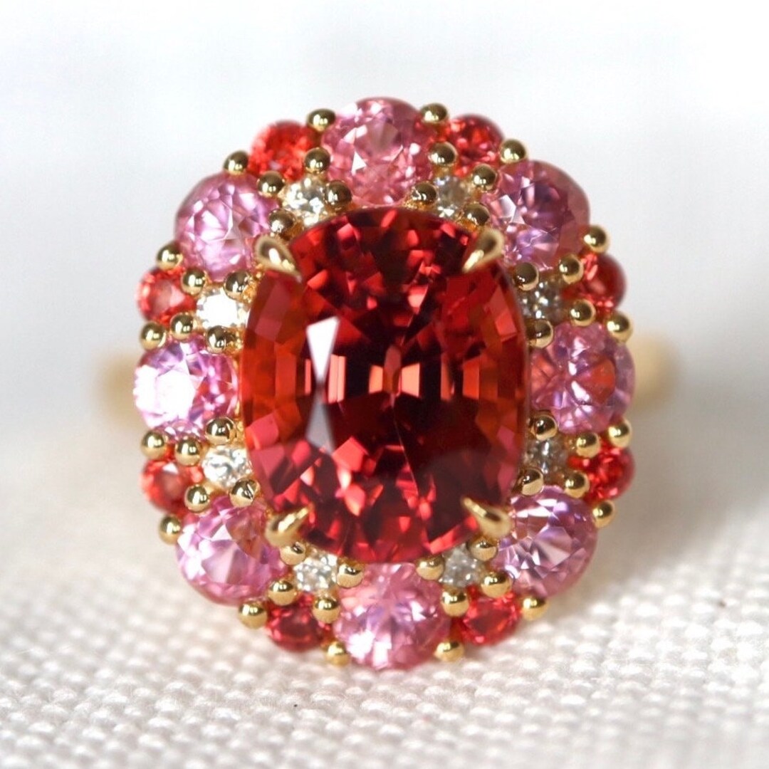 Orange Pink Tourmaline Ring Pink Spinels and Diamonds Halo Engagement ...