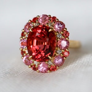 Orange Pink Tourmaline Ring Pink Spinels and Diamonds Halo Engagement ...