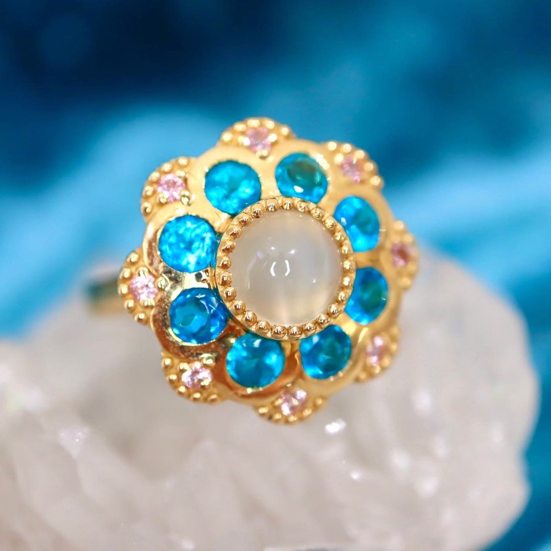 Cats Eye Moonstone With Paraiba Color Neon Blue Appatite and Pink ...
