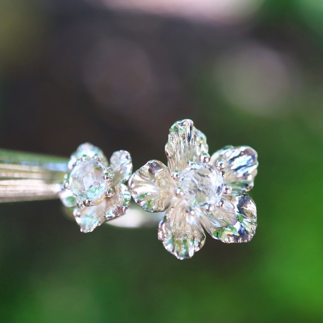 Peach Blossom Toi Et Moi Ring. Sterling Silver Floral Ring With Natural ...