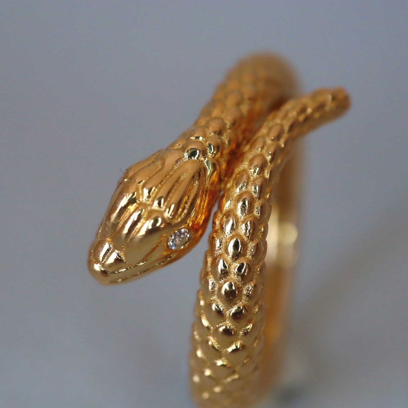 Solid Gold Snake Ring 14K Ring Diamond Serpent Jewelry Gift for Her ...