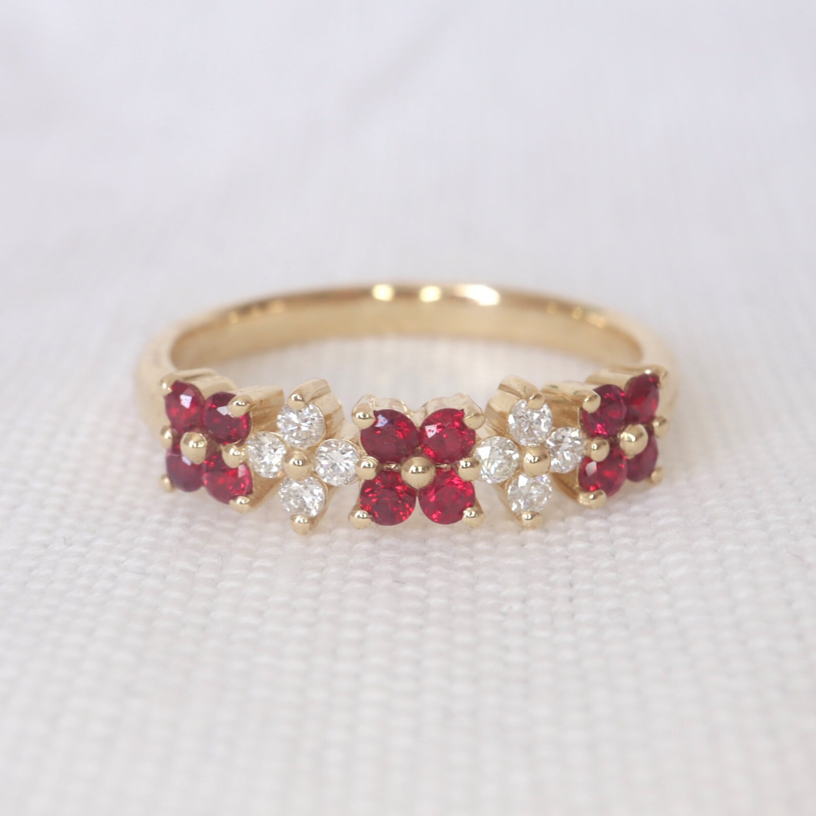 Natural Ruby Diamond Flower Band High Quality Pigeon Blood Red Ruby ...