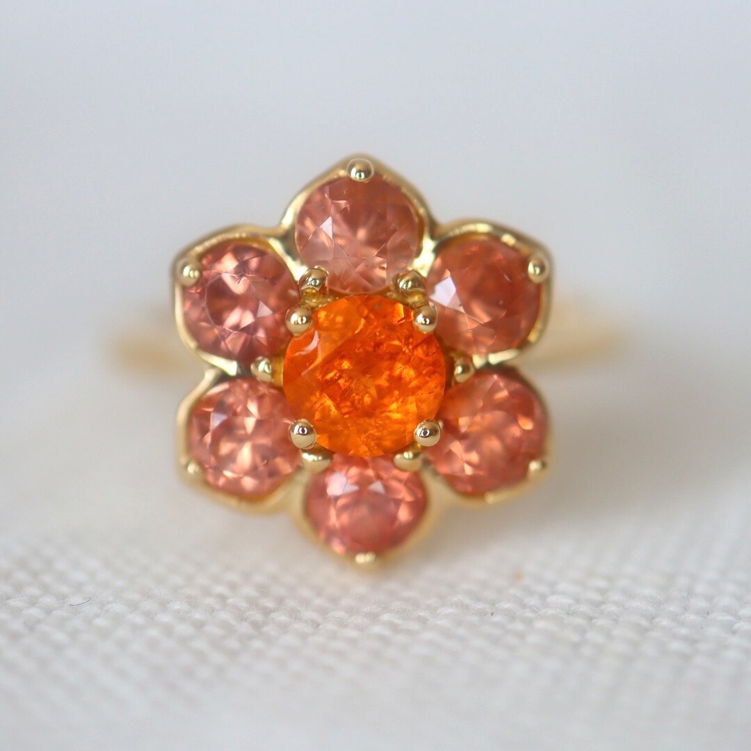 Fanta Garnet and Orange Spinel Halo Ring Sunset Color Edwardian Halo ...