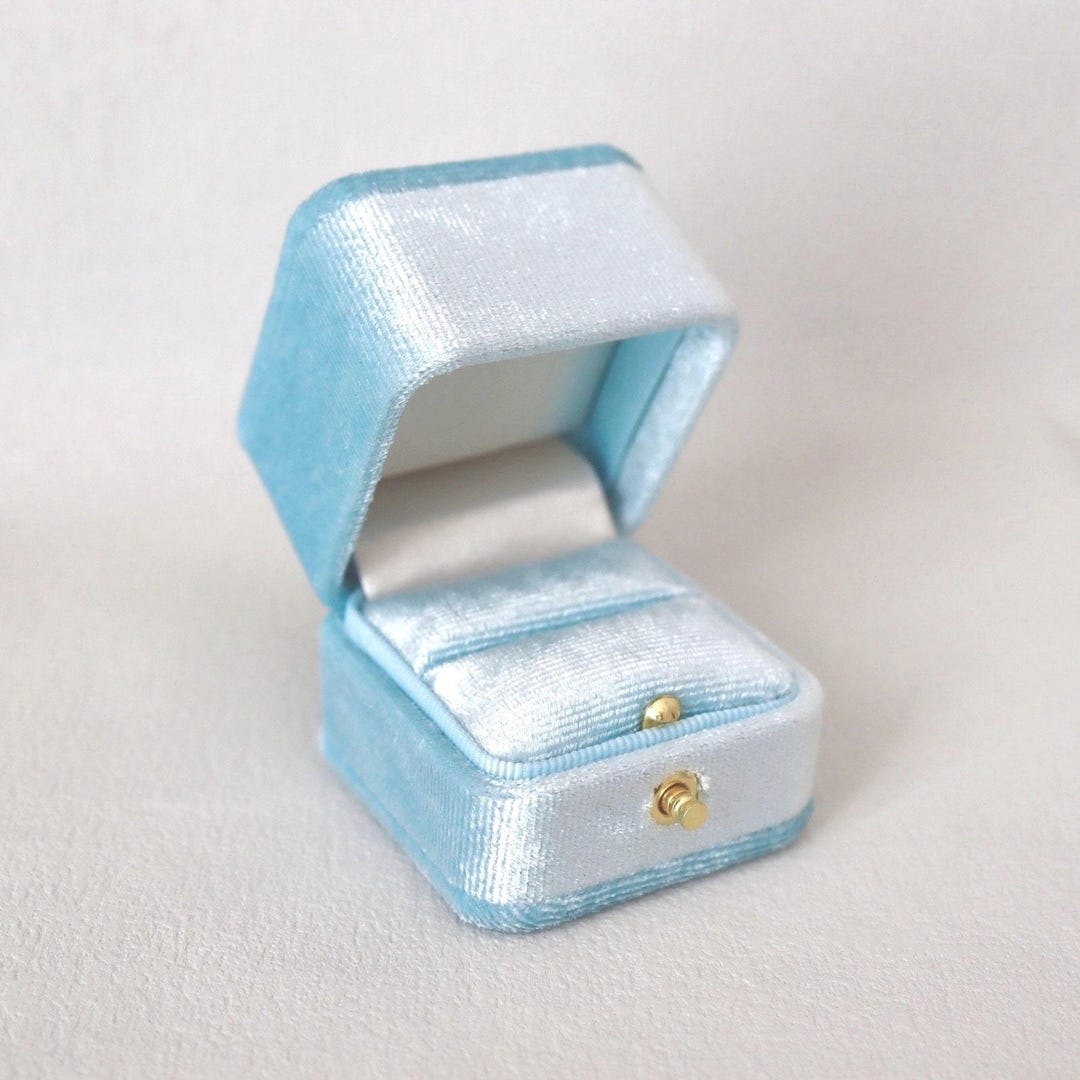 Light Blue Velvet Ring Box: Engagement Proposal With Latch Blue Ring ...