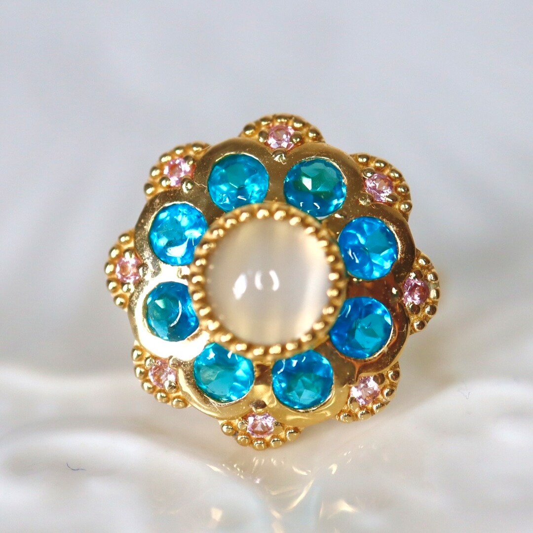 Cat’s Eye Moonstone With Paraiba Color Neon Blue Appatite and Pink ...