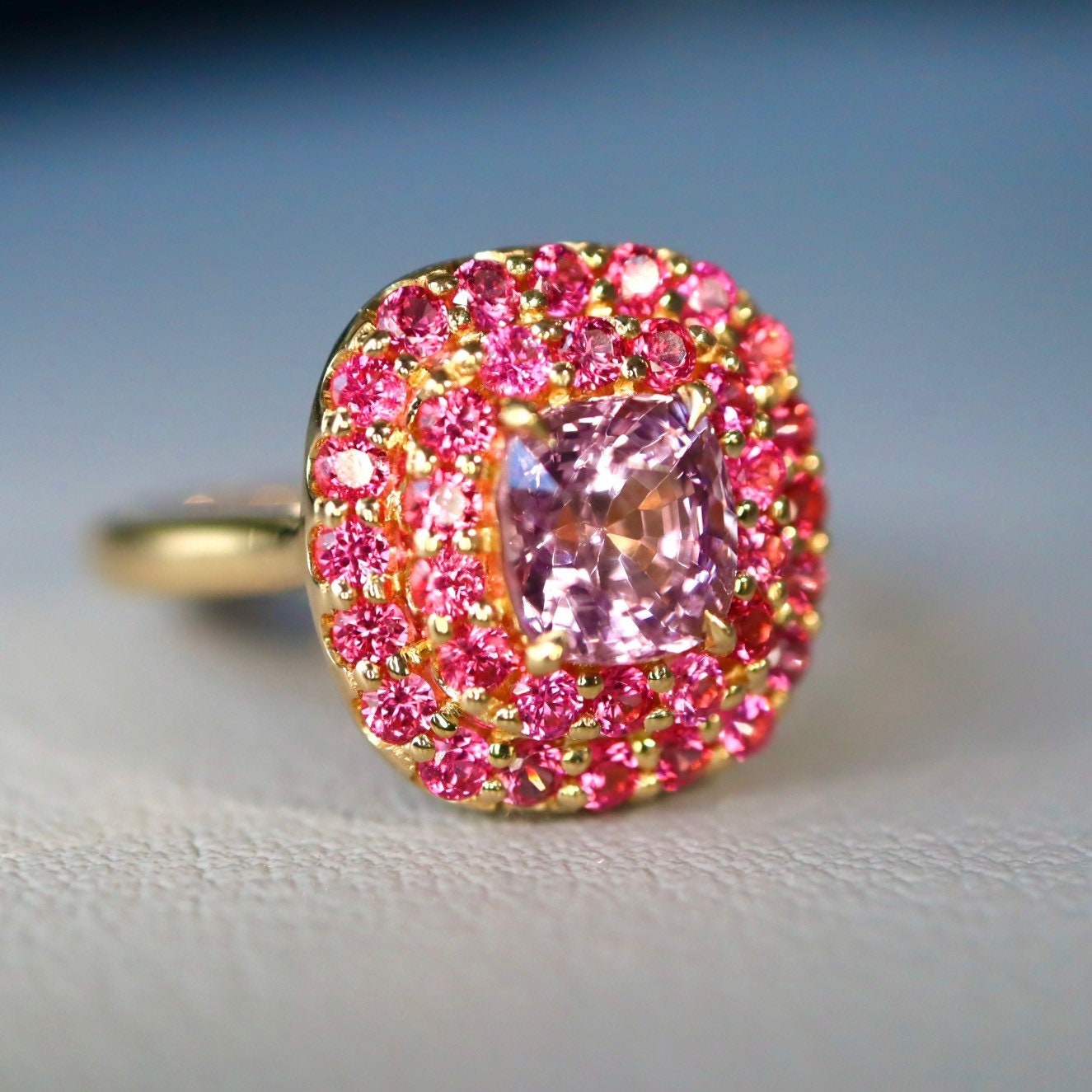 Purple Pink Spinel Ring. With Neon Pink Spinel Melees.double - Etsy