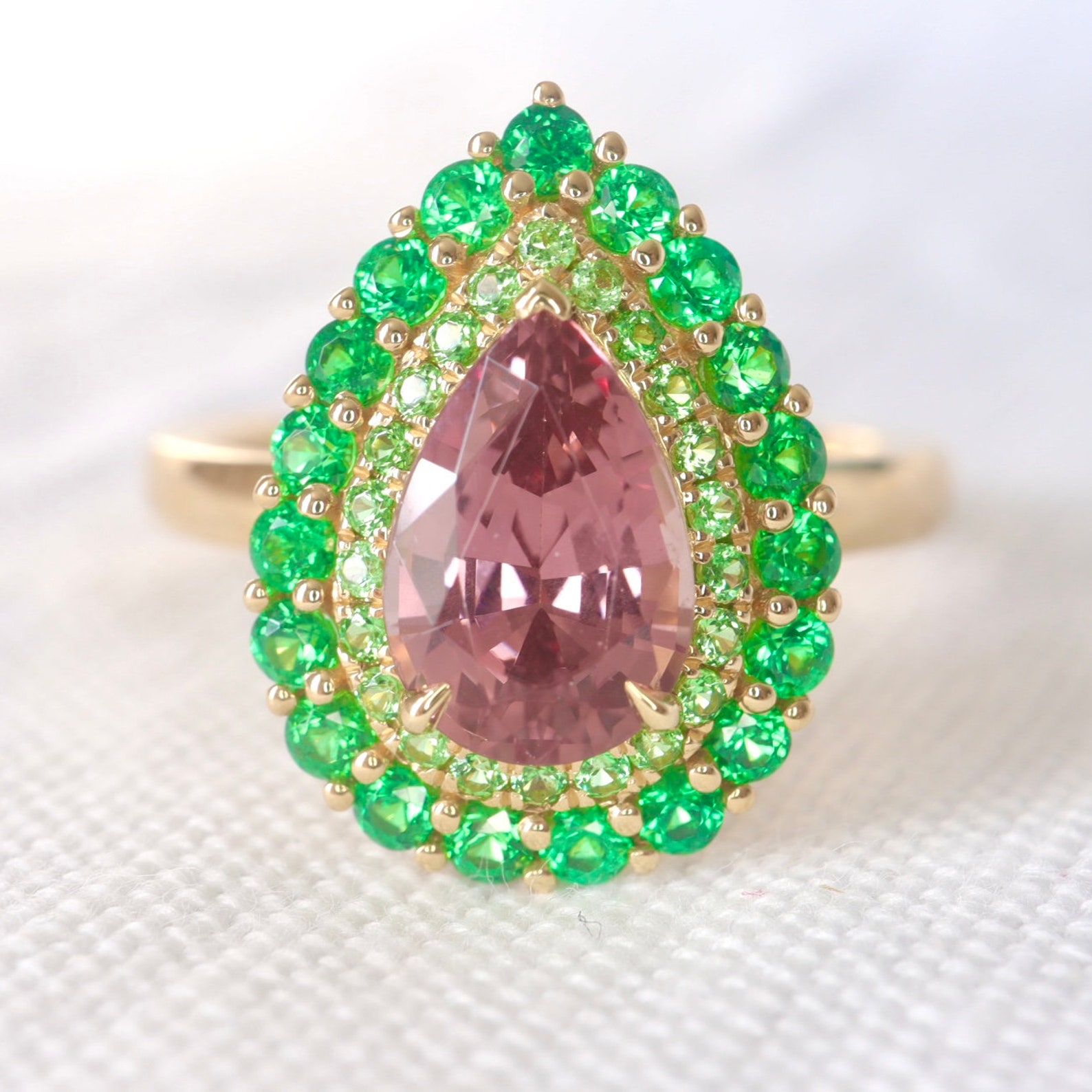 Purple Malaya Garnet Halo Ring With Tsavorite Garnets Pear Cut Garnet ...