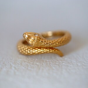Solid Gold Snake Ring 14K Ring Diamond Serpent Jewelry Gift for Her ...