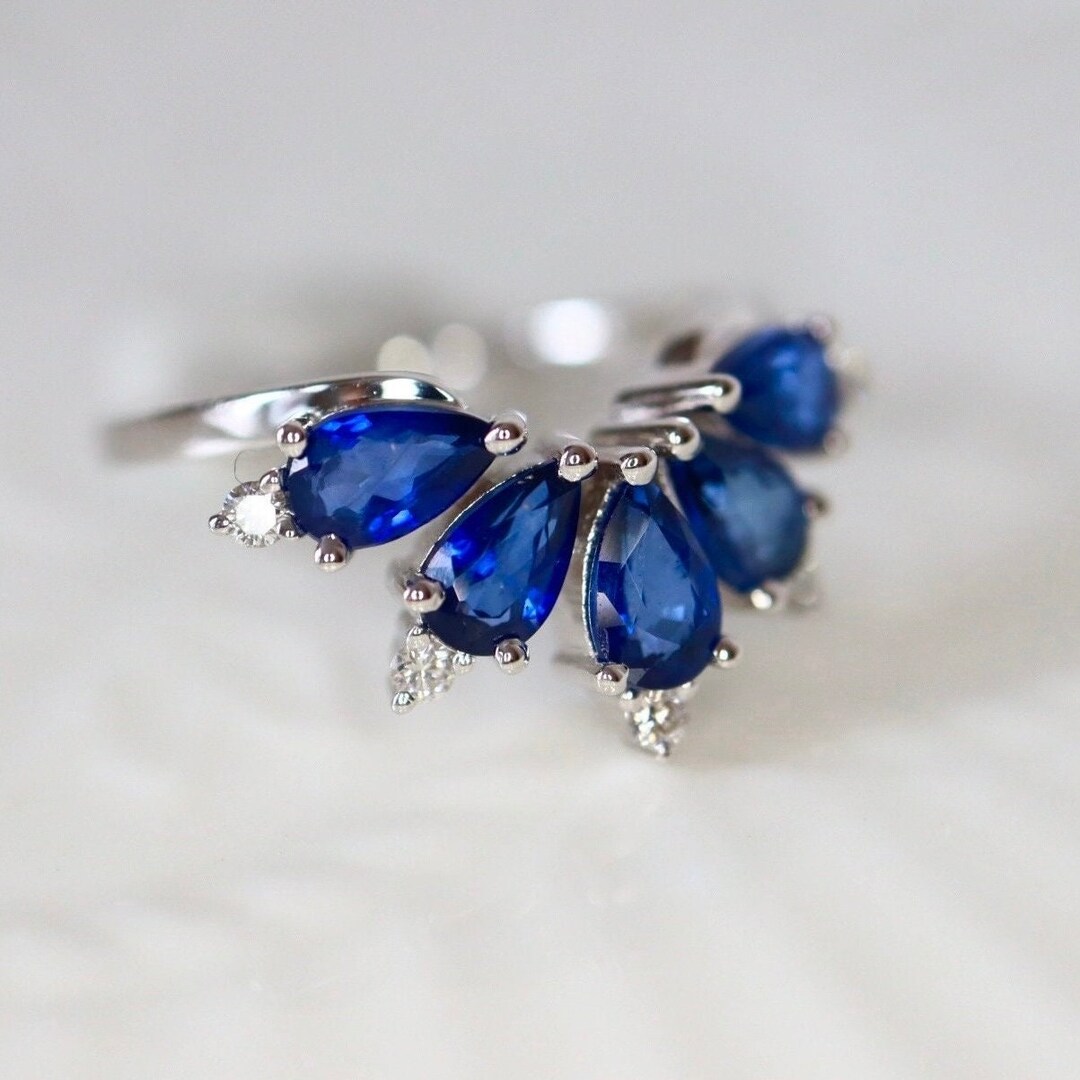 Royal Blue Sapphire Diamond Tiara Band Ring Stacking Band Natural ...