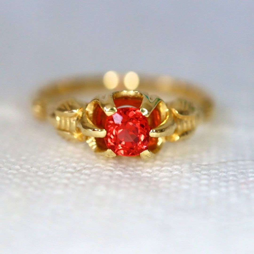 Art Nouveau Inspired Ring With Neon Orange Spinel. Swallow Design Art ...