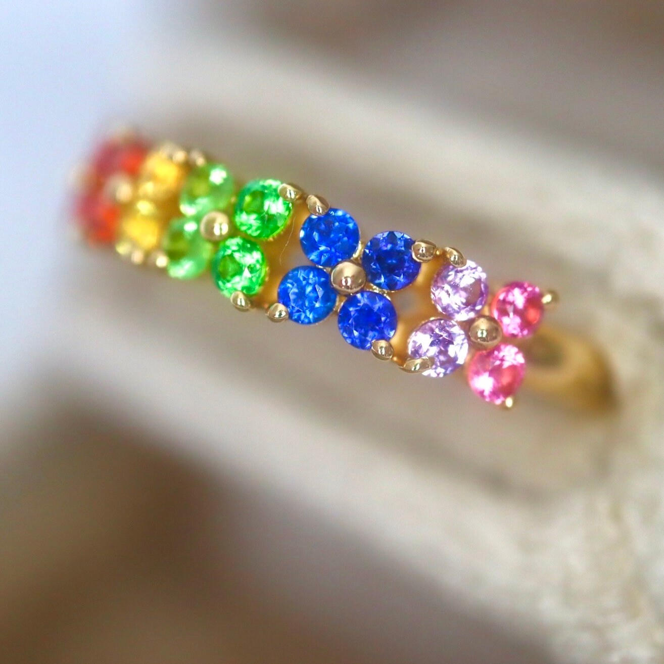Rainbow Sapphire Band Colorful Gemstone for Wedding Floral Band Natural ...