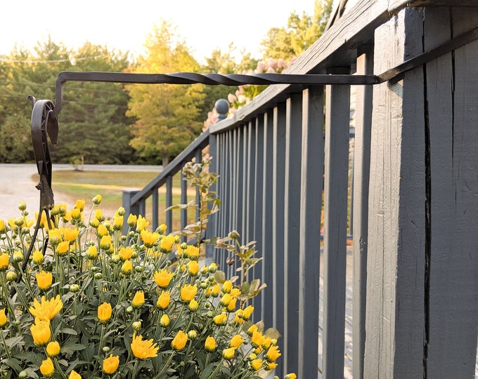 Deck Post Basket Hanger, Flower Pot Plant Holder, by the Red Oak Forge ...
