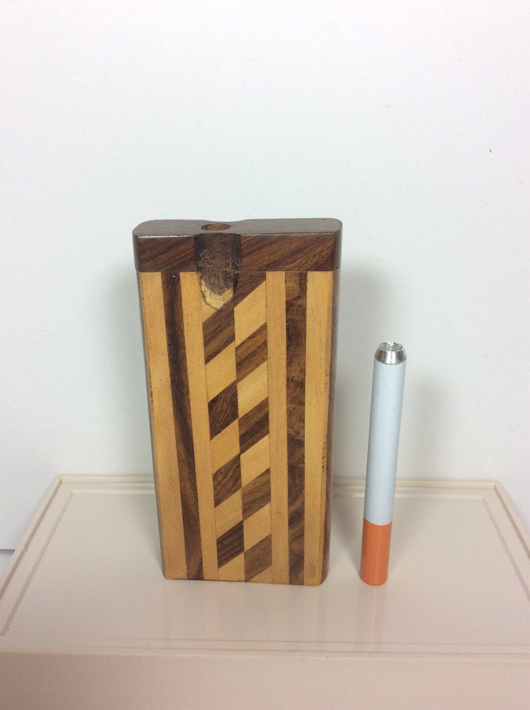 One Hitter Dugout Two Toned Brown & Tan Diamond Wood Spring Loaded 4 ...