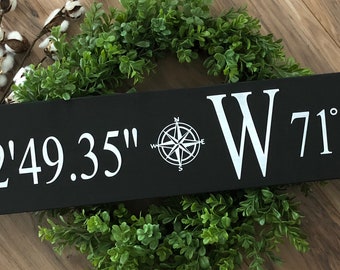 GPS Coordinates Sign With Compass | Etsy