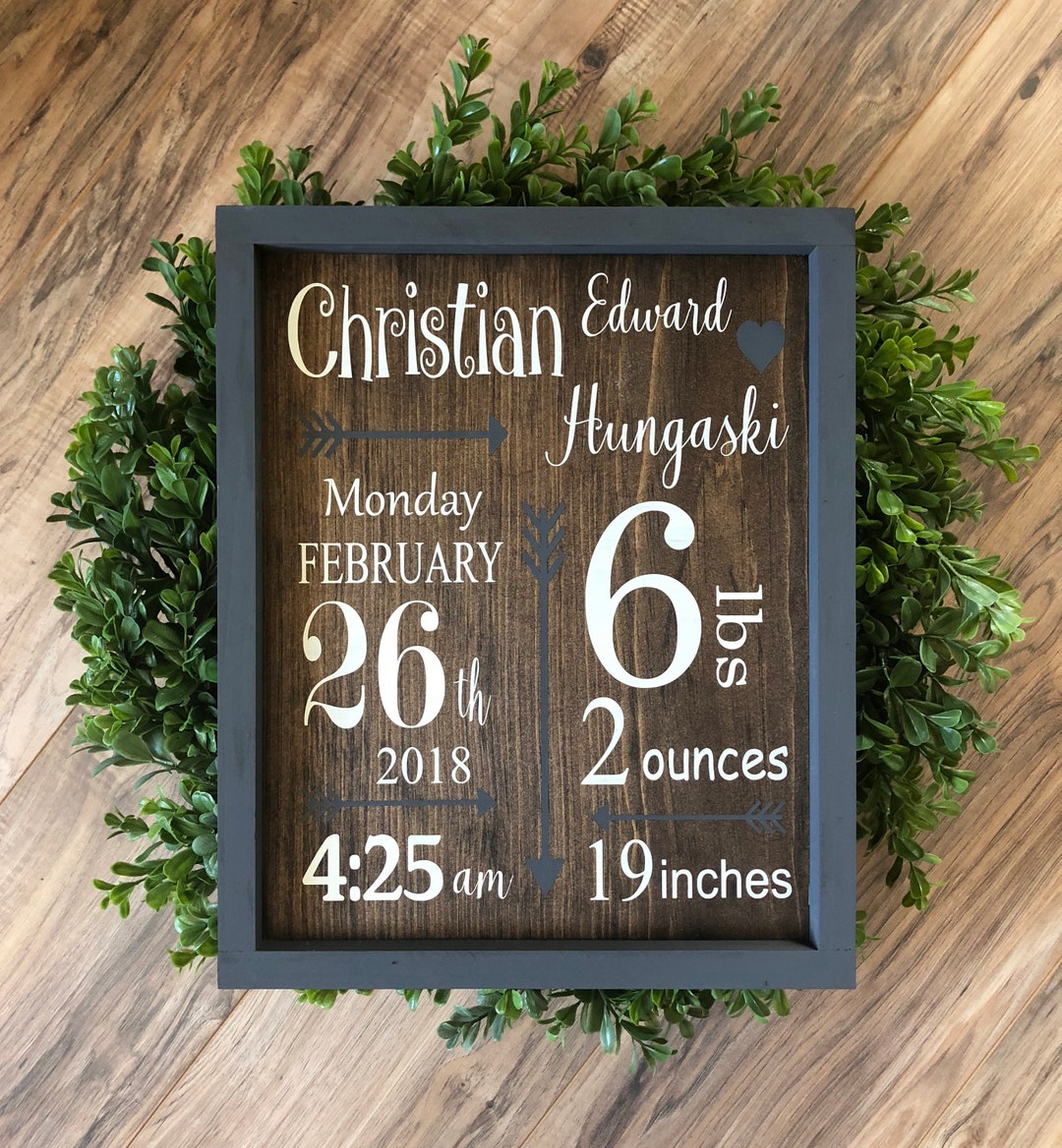Personalized Birth Announcement Framed Wooden Sign - Etsy