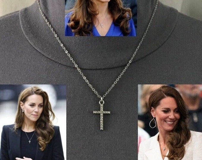 Kate Middleton Silver & Diamond Cross Necklace, Handmade Rhinestone ...