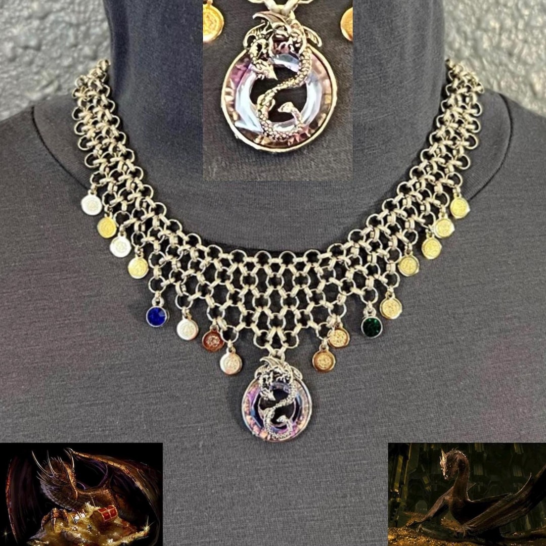 Treasure of Smaug Handmade Fantasy Chainmail Necklace, Dragon on ...