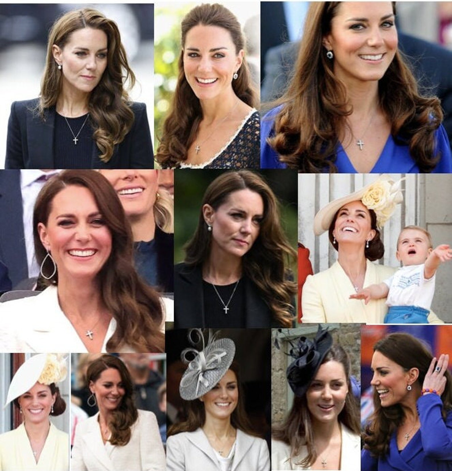 Kate Middleton Silver & Diamond Cross Necklace, Handmade Rhinestone ...