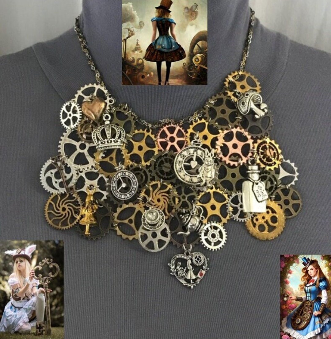 ALICE in STEAMPUNK LAND Handmade Steamer Mixed Metal Bib - Etsy