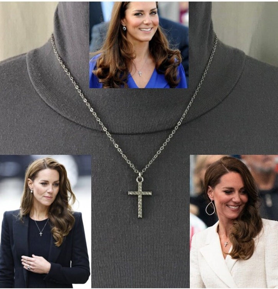 Kate Middleton Silver & Diamond Cross Necklace, Handmade Rhinestone ...