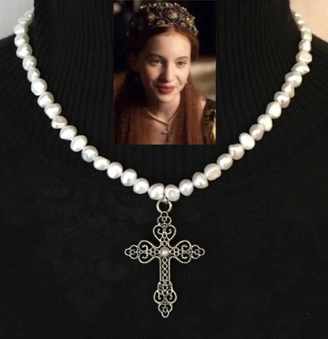 The Tudors Princess Elizabeth Renaissance Cross Real Natural Pearl ...