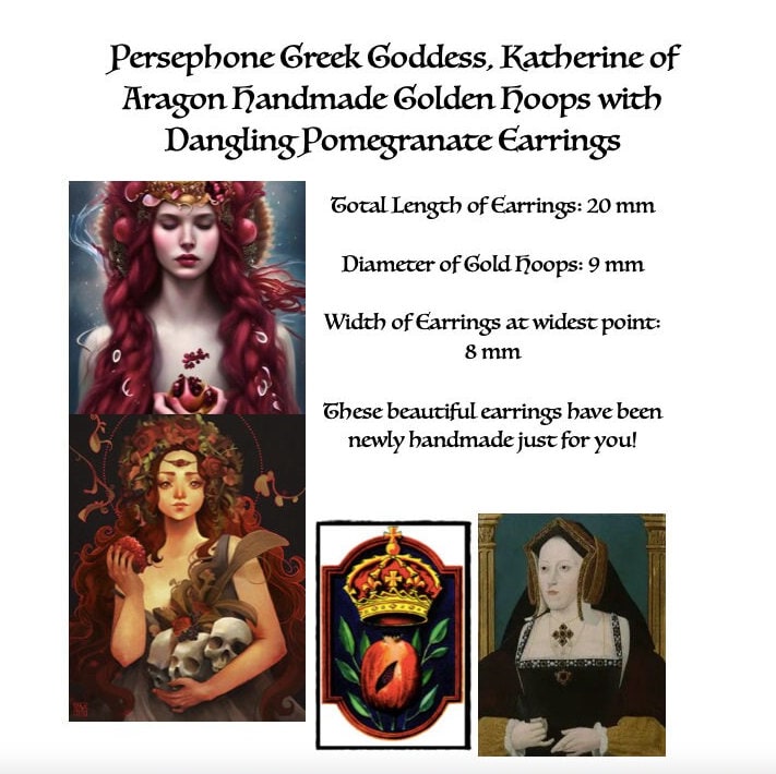 Persephone Pomegranate Greek Goddess Dainty Handmade Earrings, Golden ...