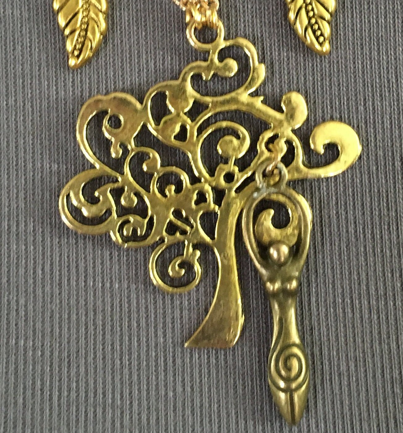 Danu Celtic Forest Goddess Handmade Necklace, Gold Tree of Life, Green ...