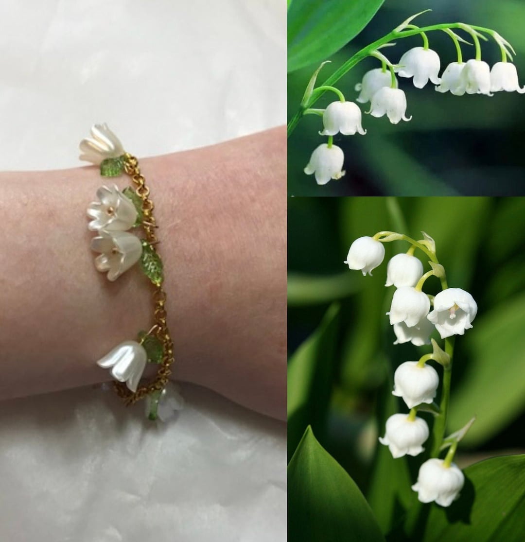 Lily of the Valley Dainty Gold and Pearl Elegant Handmade Bracelet ...